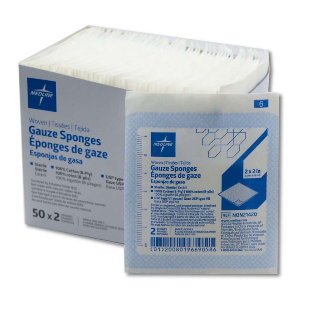 Woven Gauze Sponge, Sterile, 8-ply 5 x 5 cm, 100/Box - First Aid Market